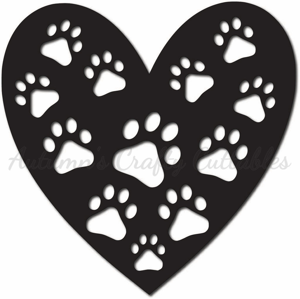 Pawprints Heart - Scrapbook Page Overlay - Digital Cut File - SVG - IN ...